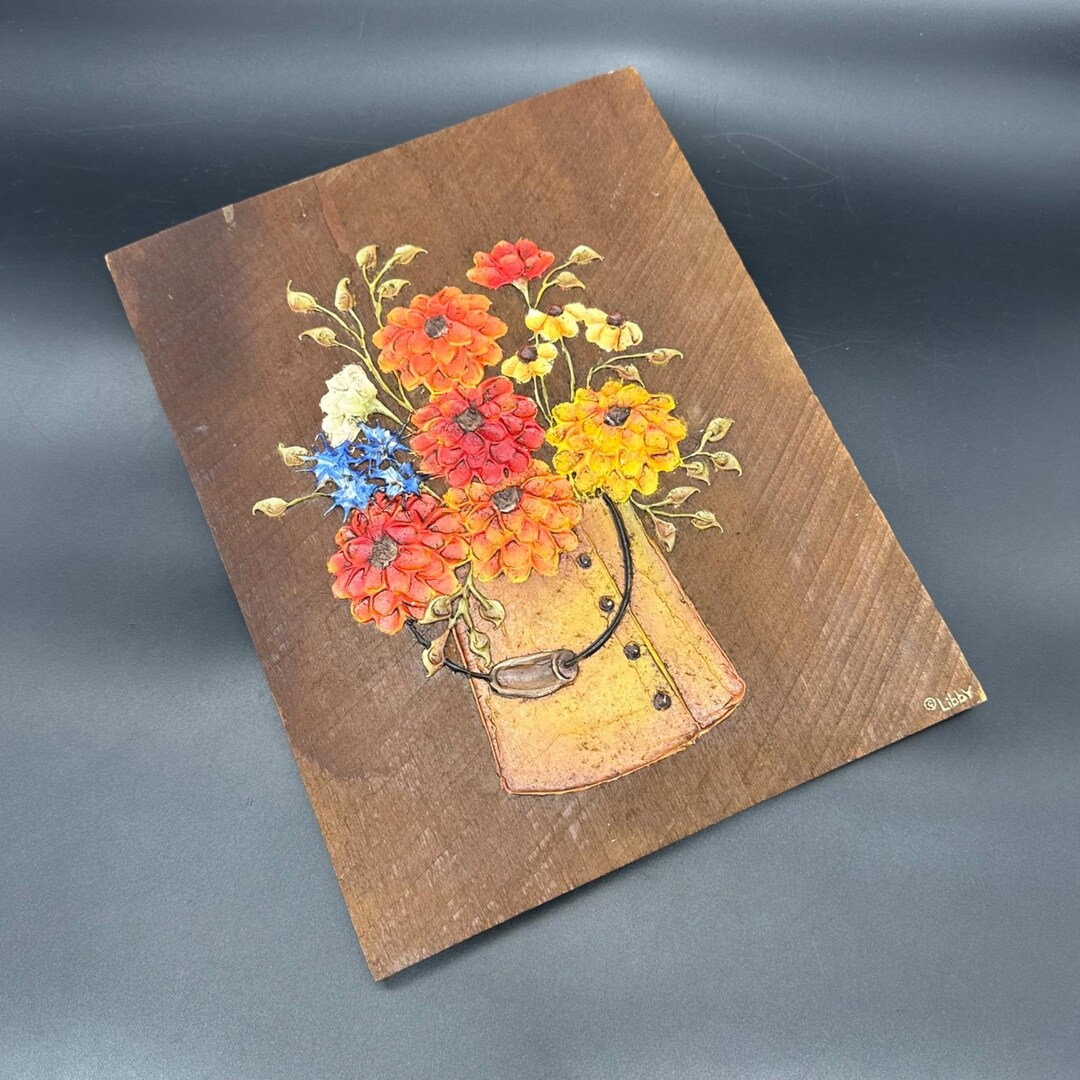 Vintage 1970s Libby Folk Art 3D Floral Wood Wall Decor Hanging Flower ...