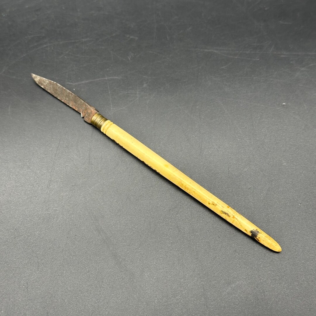 Vintage Quill Pen Knife Calligraphy Metal Bone Handle Scribe Writing ...