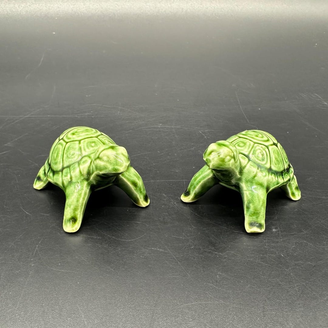 Vintage Turtle Figurines Green Ceramic Pair Retro Kitschy Reptiles ...