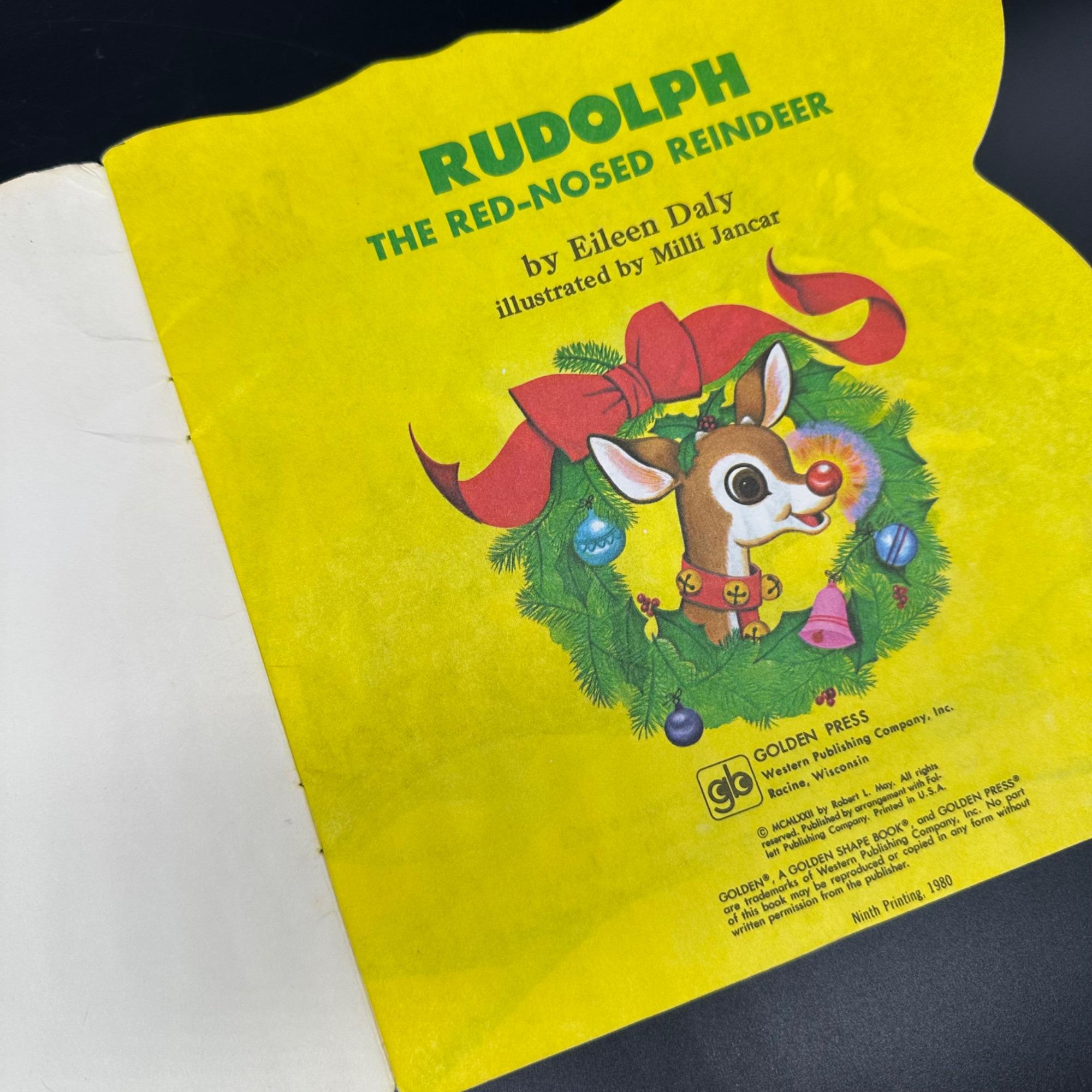 Vintage 1980 Rudolph the Red Nosed Reindeer Shape Book Christmas Golden ...