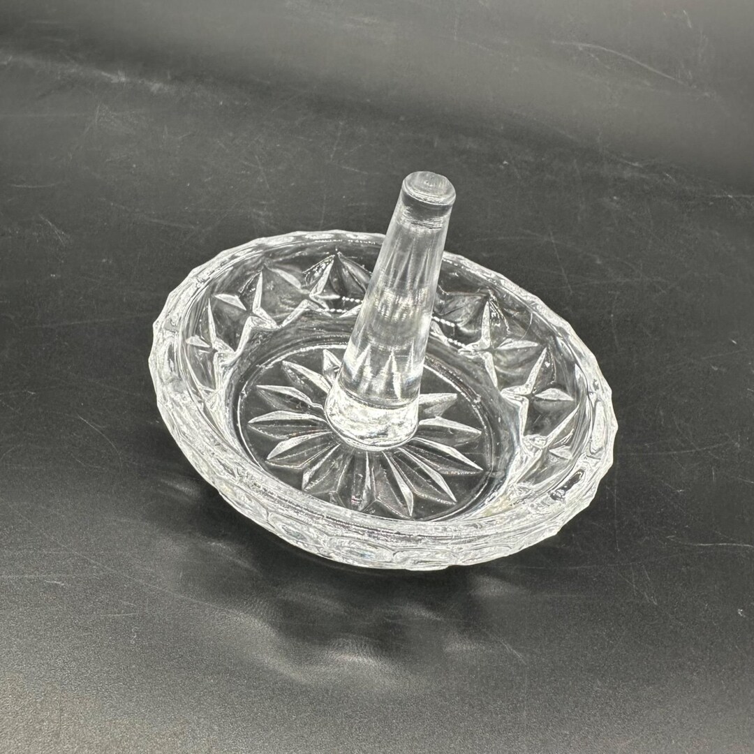 Vintage Crystal Ring Dish Tree Clear Pressed Glass Jewelry Holder ...
