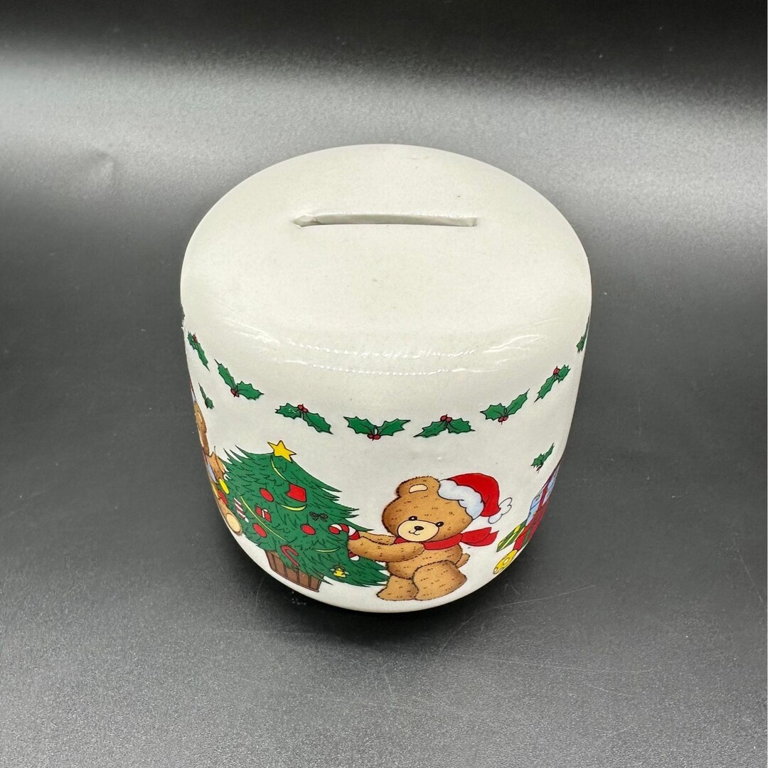 Vintage Christmas Teddy Bear Coin Bank Ceramic 1980s Studio Nova ...