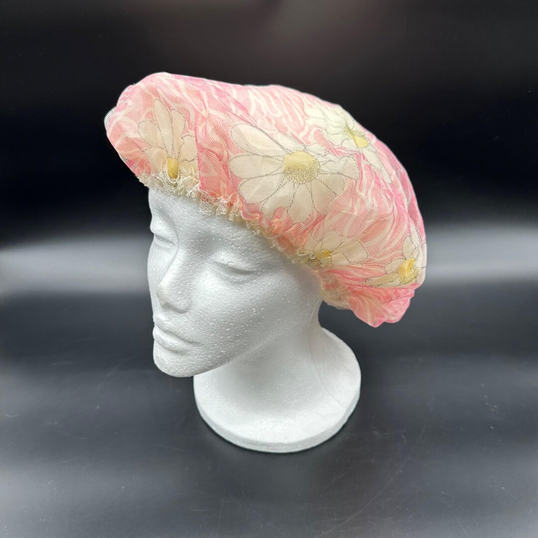 Vintage Shower Cap Flower Power 1970s Pink Floral Daisy Plastic Retro ...