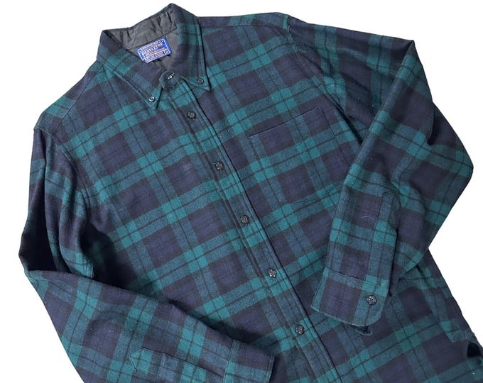 Vintage 60s Pendleton Wool Forest Green Earthtone Plaid Button Down ...