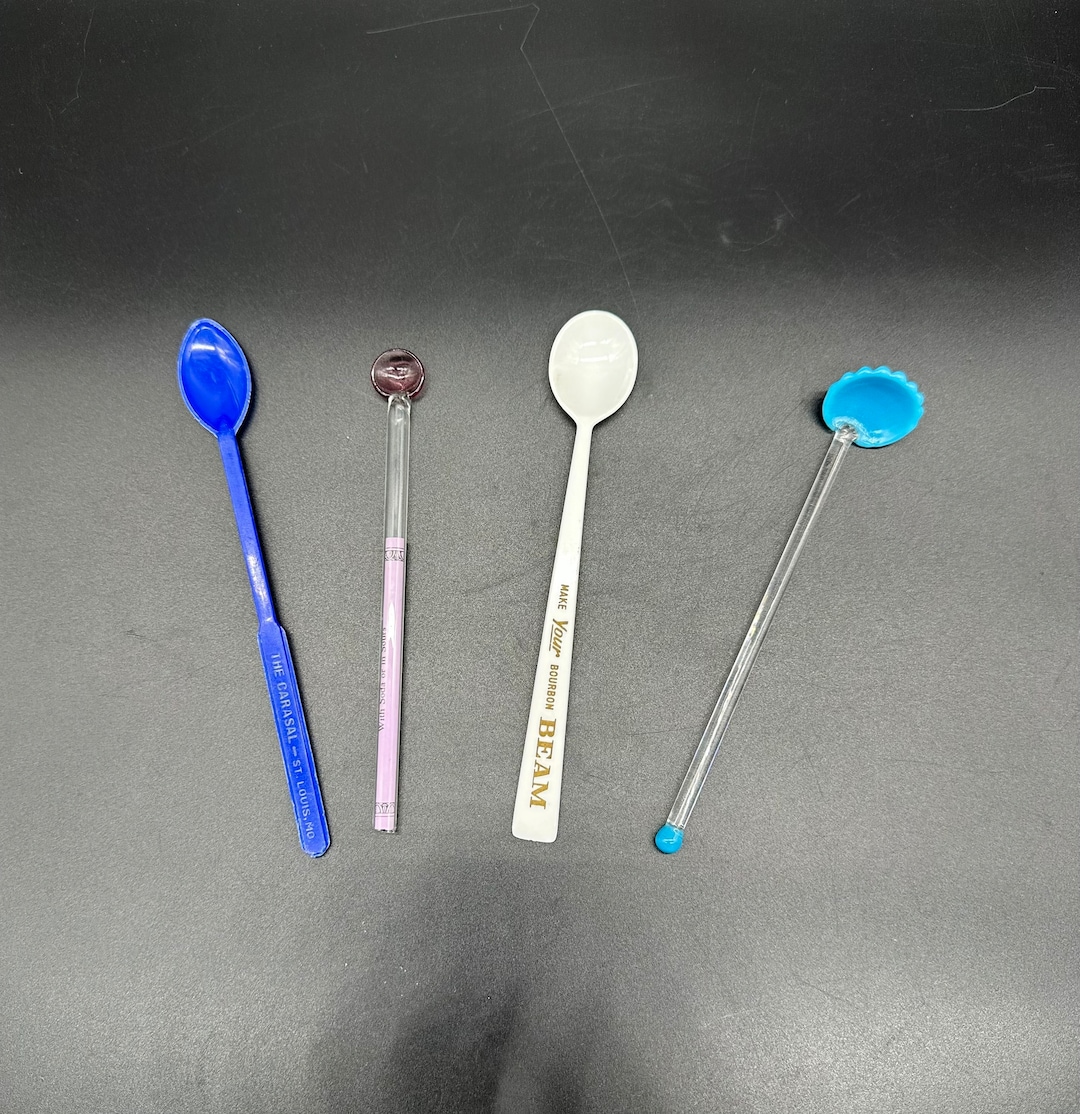 Vintage Swizzle Spoons Whiskey Stir Glass Plastic Jim Beam Old Orkney ...