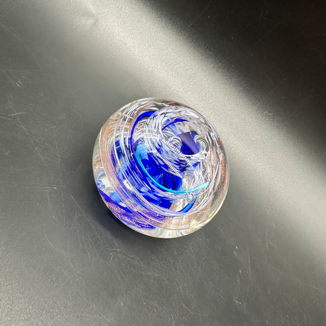 Vintage Art Glass Paperweight Signed John Hamon Miller Blue Swirl ...