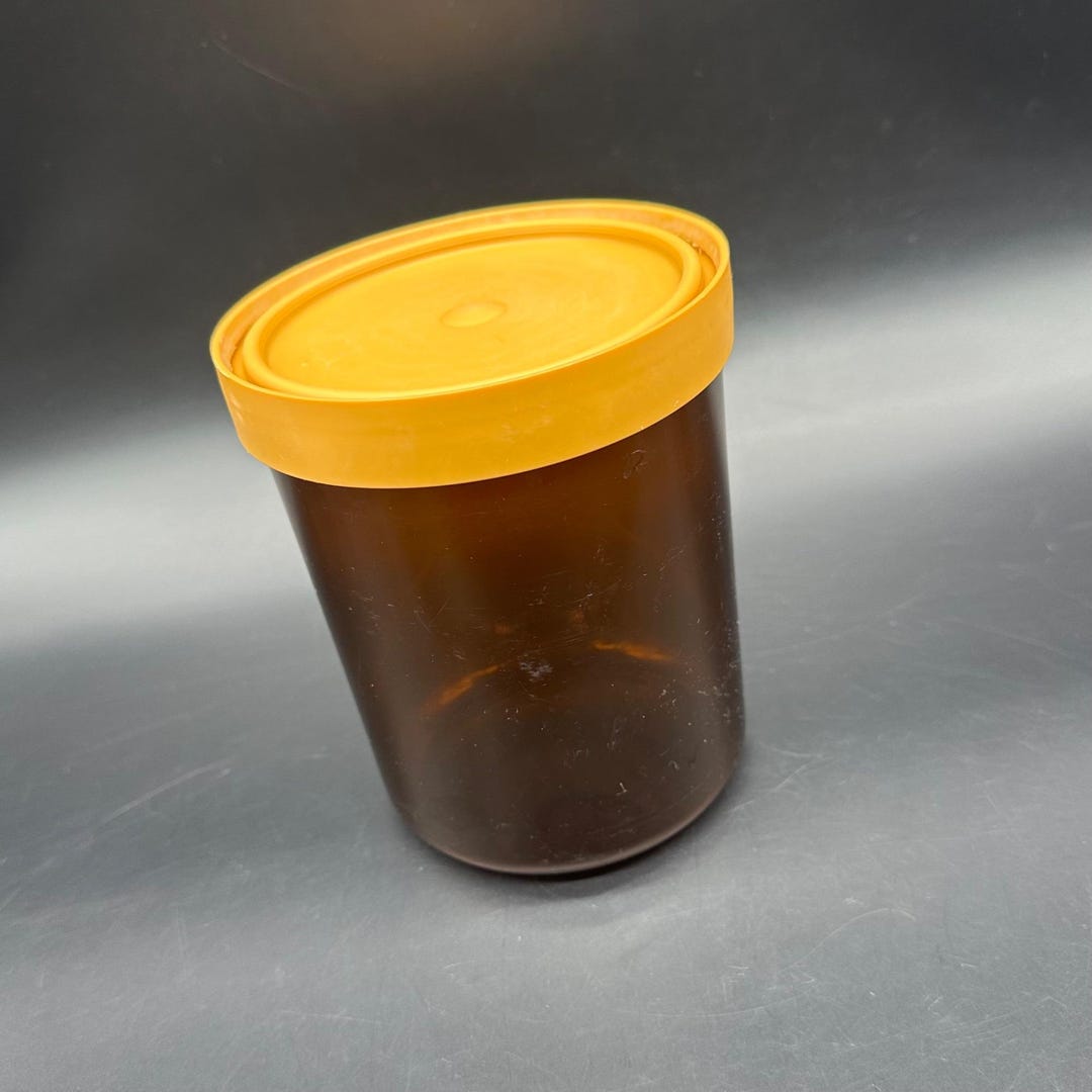Vintage Canister Amber Yellow Plastic Storage Container 1970s Retro ...