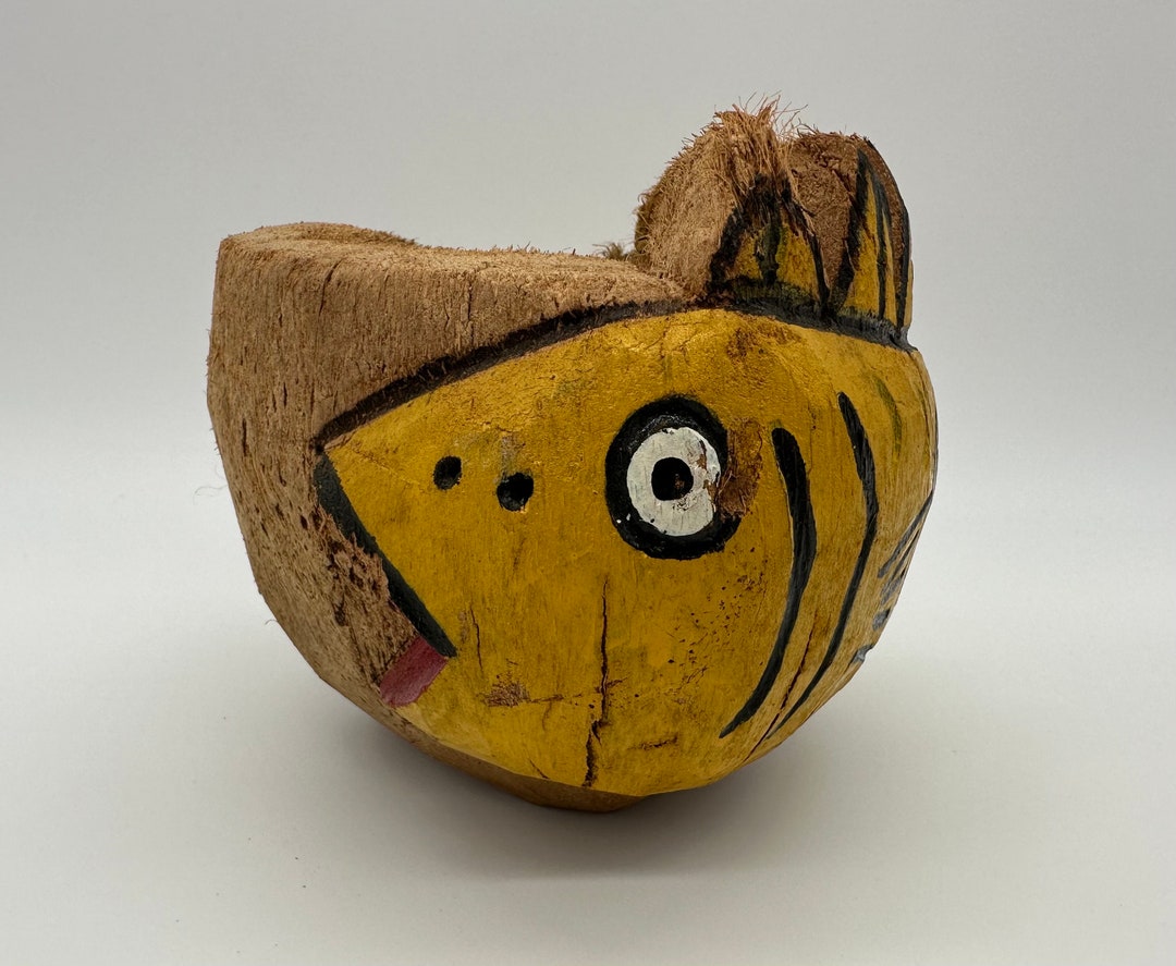 Vintage Coconut Carved Fish Yellow Bowl Decorative Tiki Tropical - Etsy