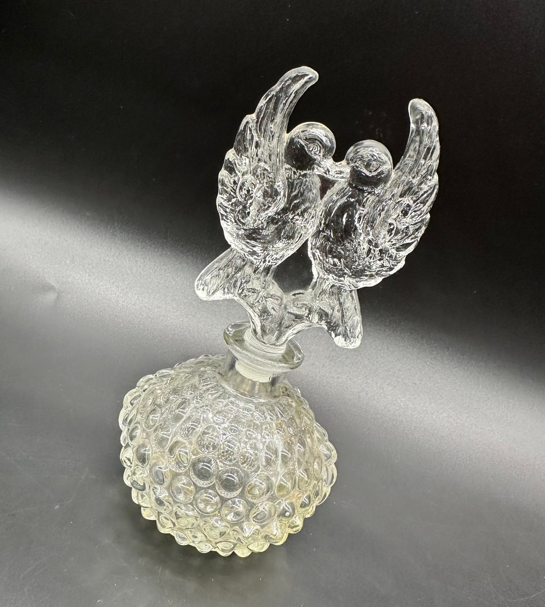Vintage Perfume Bottle Two Turtle Dove Birds Clear Glass Vanity Decor ...