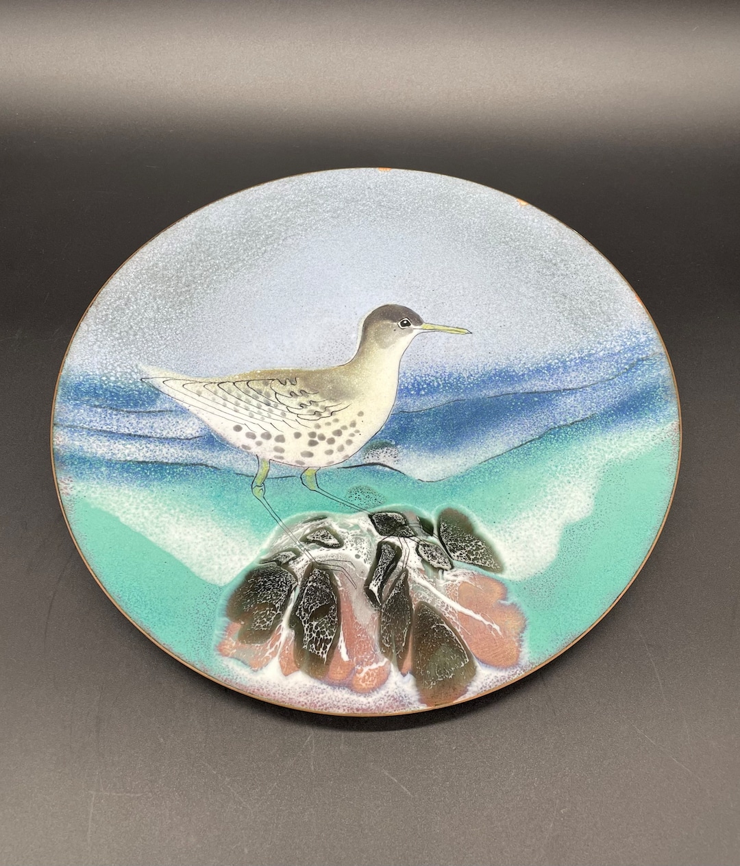 Vintage Norman Brumm Plate Enamel on Copper MCM Sandpiper Artist Signed ...