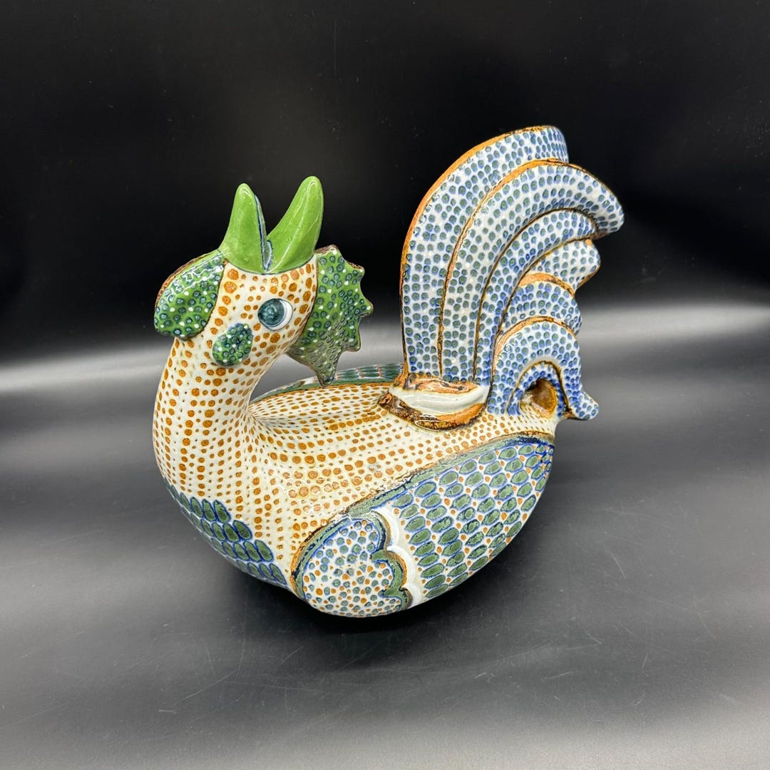 Vintage Mexican Pottery Chicken Rooster Erandi Tonala Mexico Hand ...