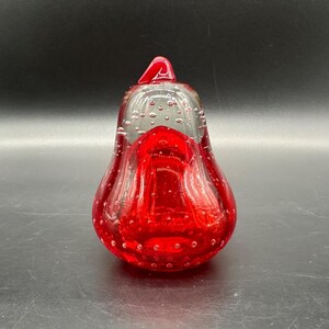 Art Glass Pear Paperweight Red Clear Controlled Bubbles Fruit Japan ...