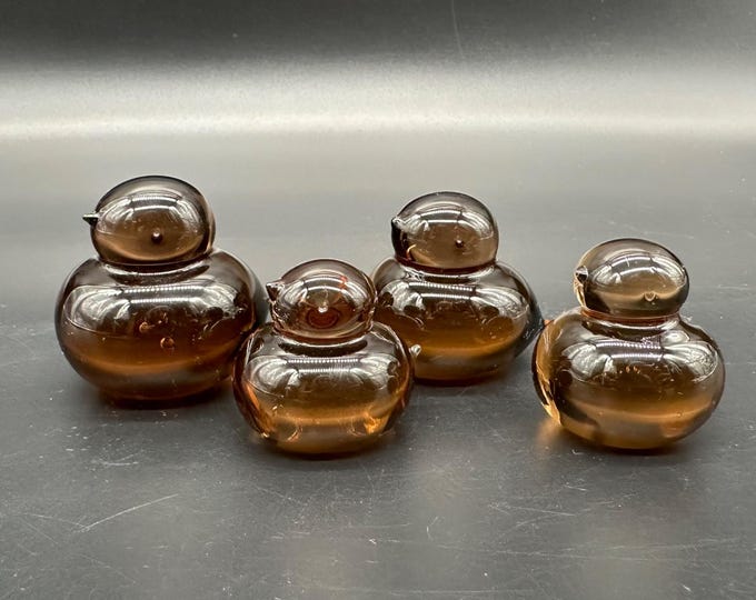 Art Glass Ducks Vintage Amber Bird Family MCM Hand Blown Swedish ...