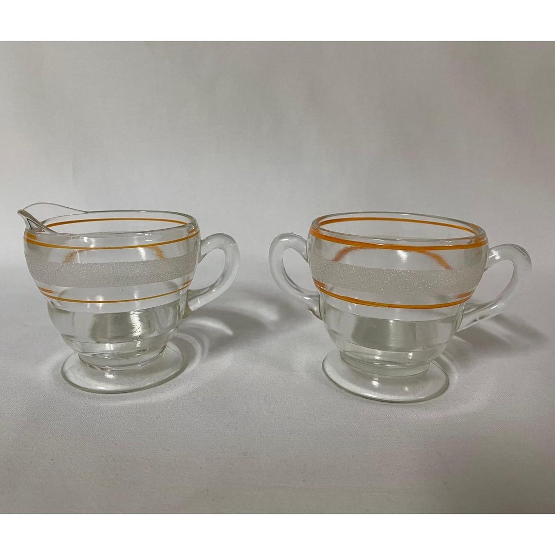 Vintage Creamer Sugar Bowl Set Bartlett Collins Footed Glass Orange ...