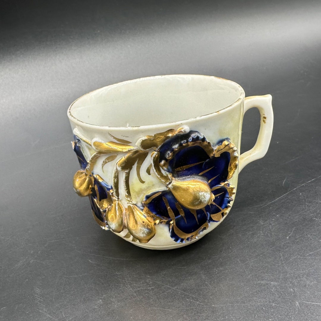 Antique German Teacup Blue Gold Gilt Flowers Demitasse Miniature ...