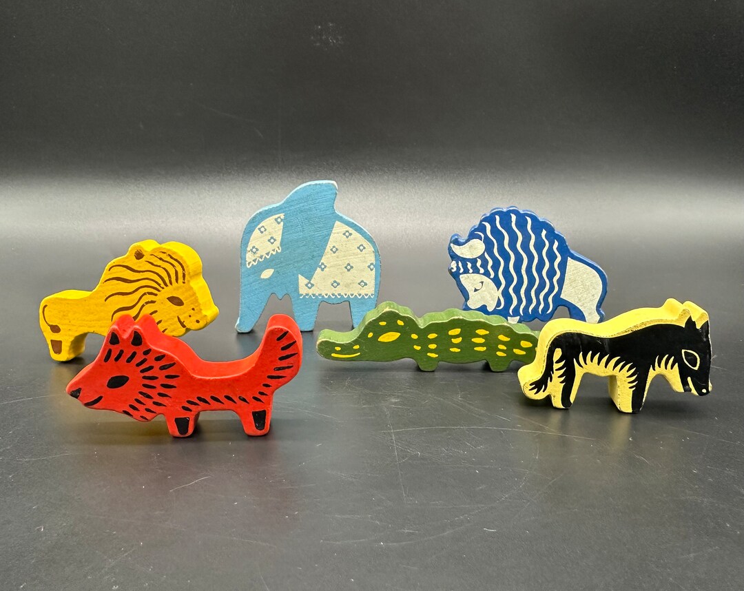 Wooden Jungle Animal Blocks Toys Colorful Pretend Play Toddler Set of ...