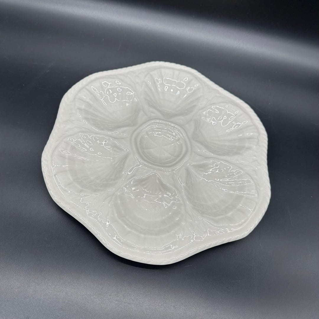 Vintage Oyster Plate Secla Portugal White Ceramic Serving Dish Seafood ...