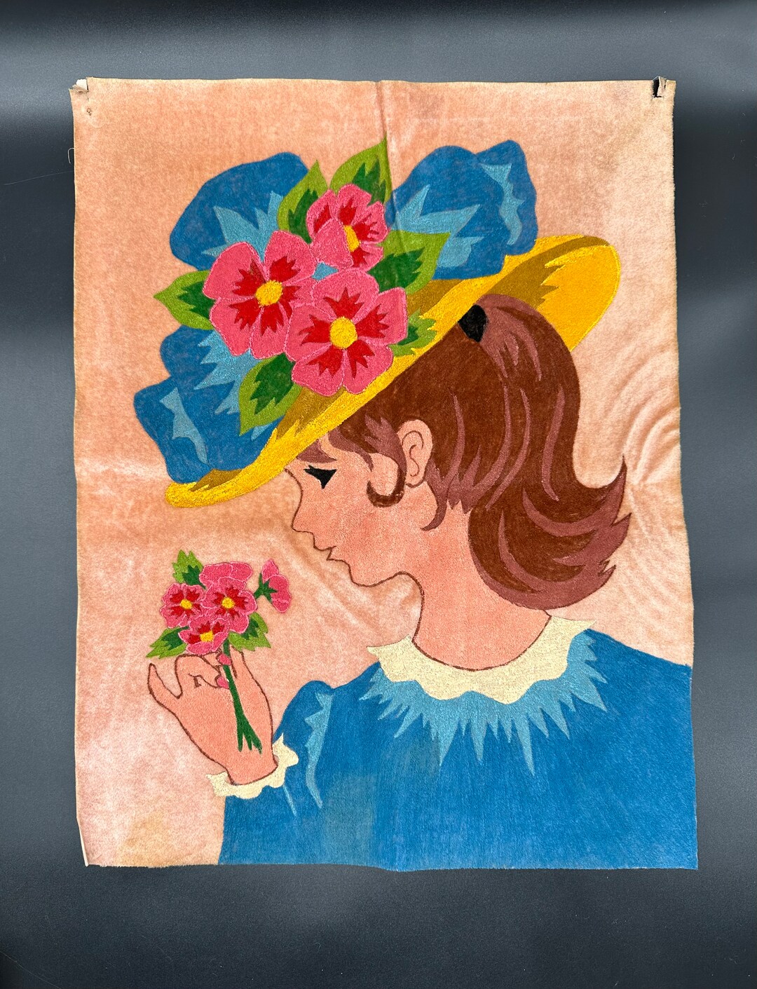Vintage Velvet Painting Pink Victorian Lady Flowers - Etsy