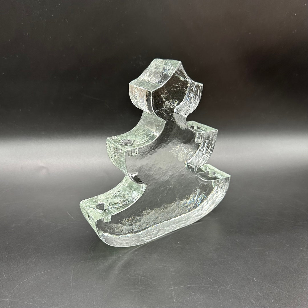 Vintage Blenko Art Glass Christmas Tree Candle Holder Clear MCM Statue ...