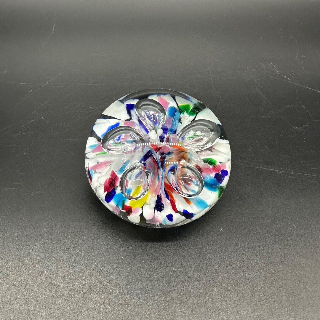 Vintage Paperweight Gibson Glass 1995 Flower Rainbow Confetti Floral ...