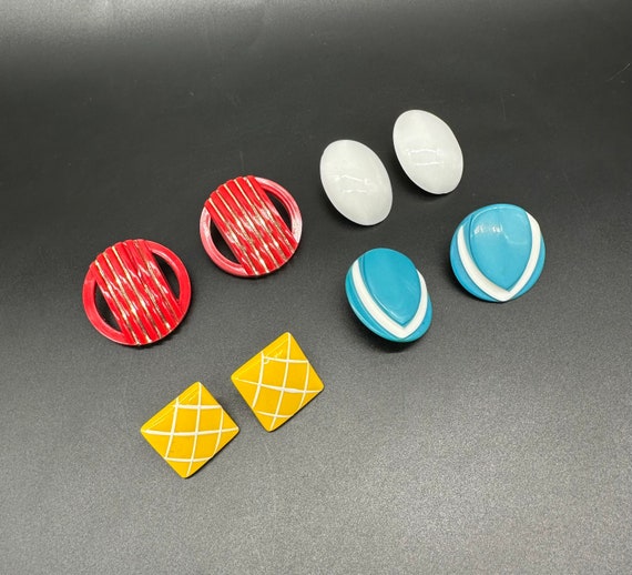 Vintage Earrings 1980s Bold Colors Shapes Retro Geome… - Gem