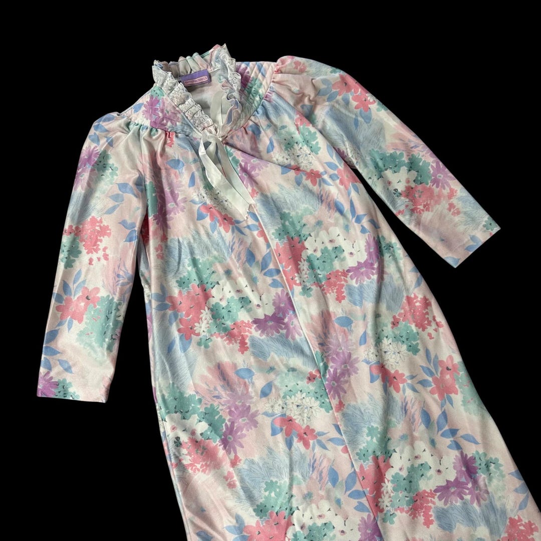 Vintage Nightgown 1980s Beth Michaels Floral Ruffle Collar Pockets ...