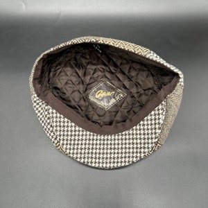 Vintage Newsboy Cap Cappie Wool Tweed Brown Tan Houndstooth Golf Hat ...