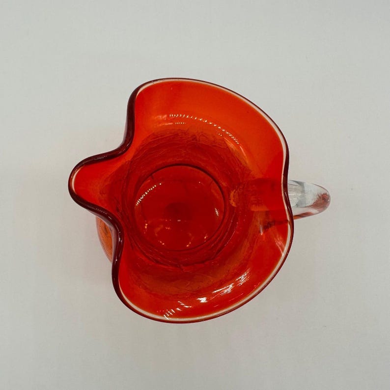 Vintage Art Glass Pitcher Orange Crackle Glass Blown Applied Handle ...