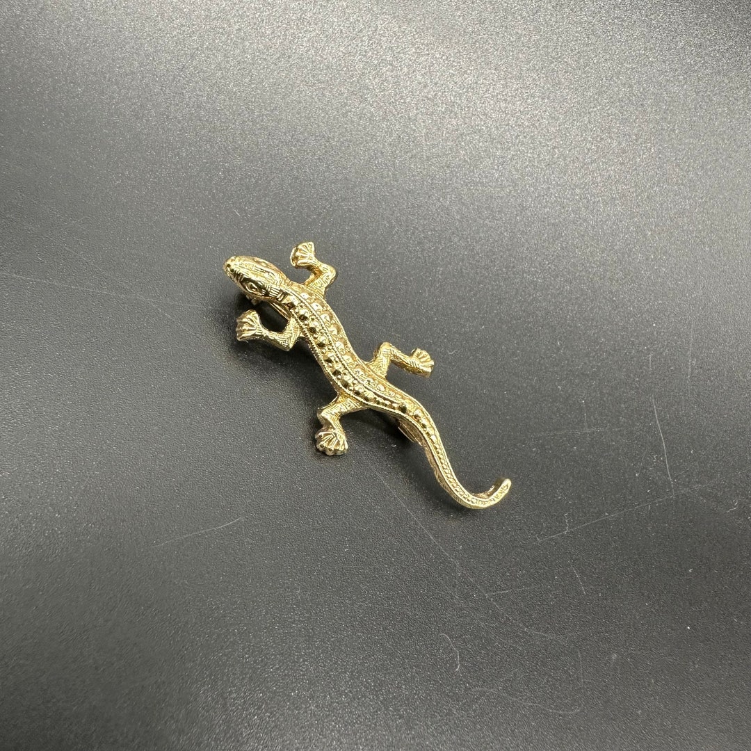 Lizard Gecko Brooch Pin Gold Toned Metal Southwestern Jewelry Figural ...