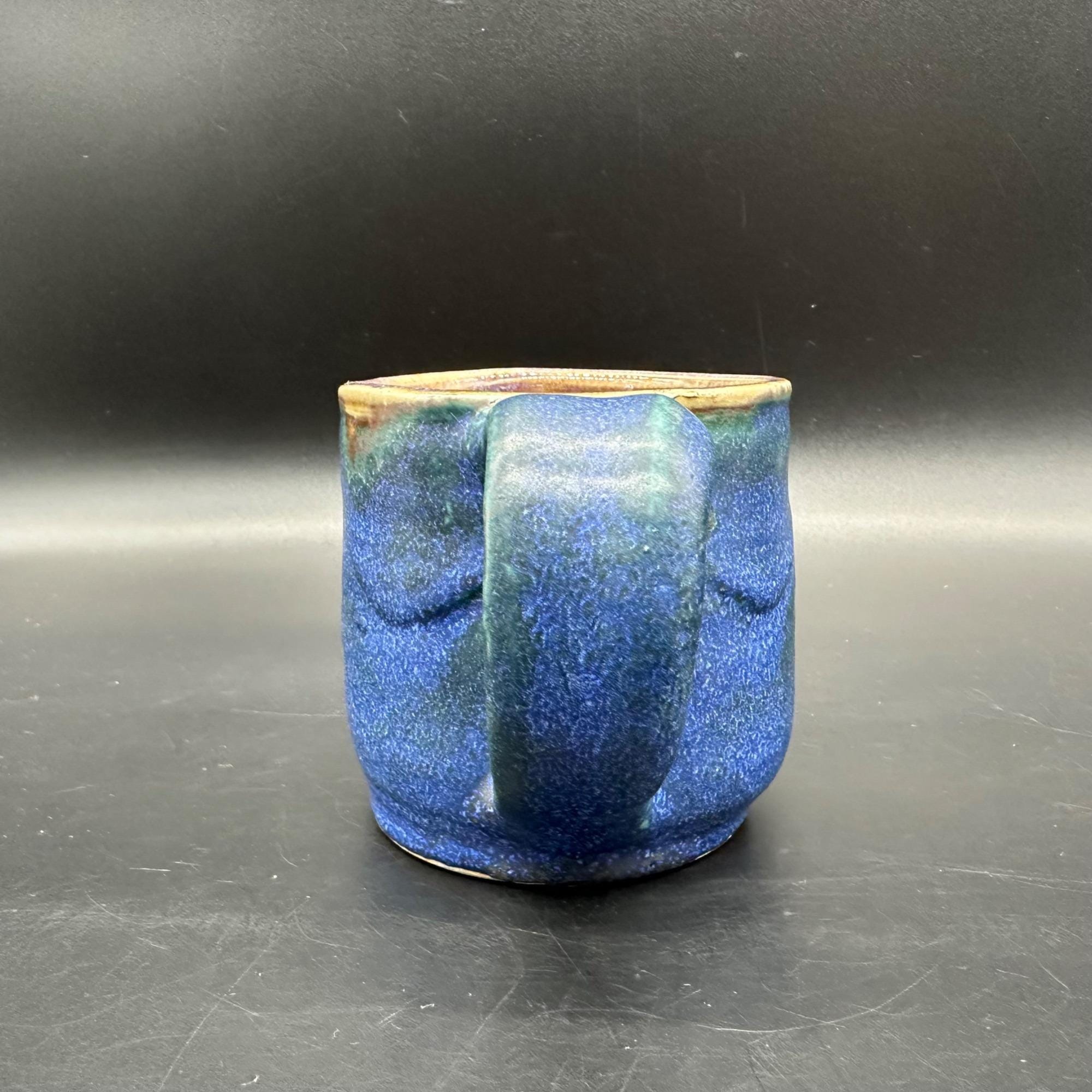 Art Pottery Mug Blue Purple Drip Glaze Signed Coffee Cup Handmade Matte ...