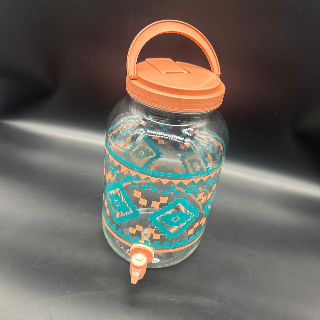 Vintage Beverage Dispenser Sun Tea 1990s Aztec Western Peach Teal Glass 1 Gallon - Etsy