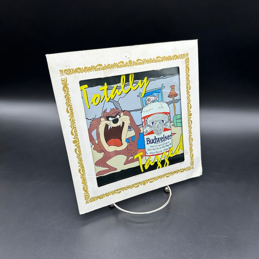 Vintage Budweiser Beer Taz Carnival Prize Square Glass Barware Totally ...