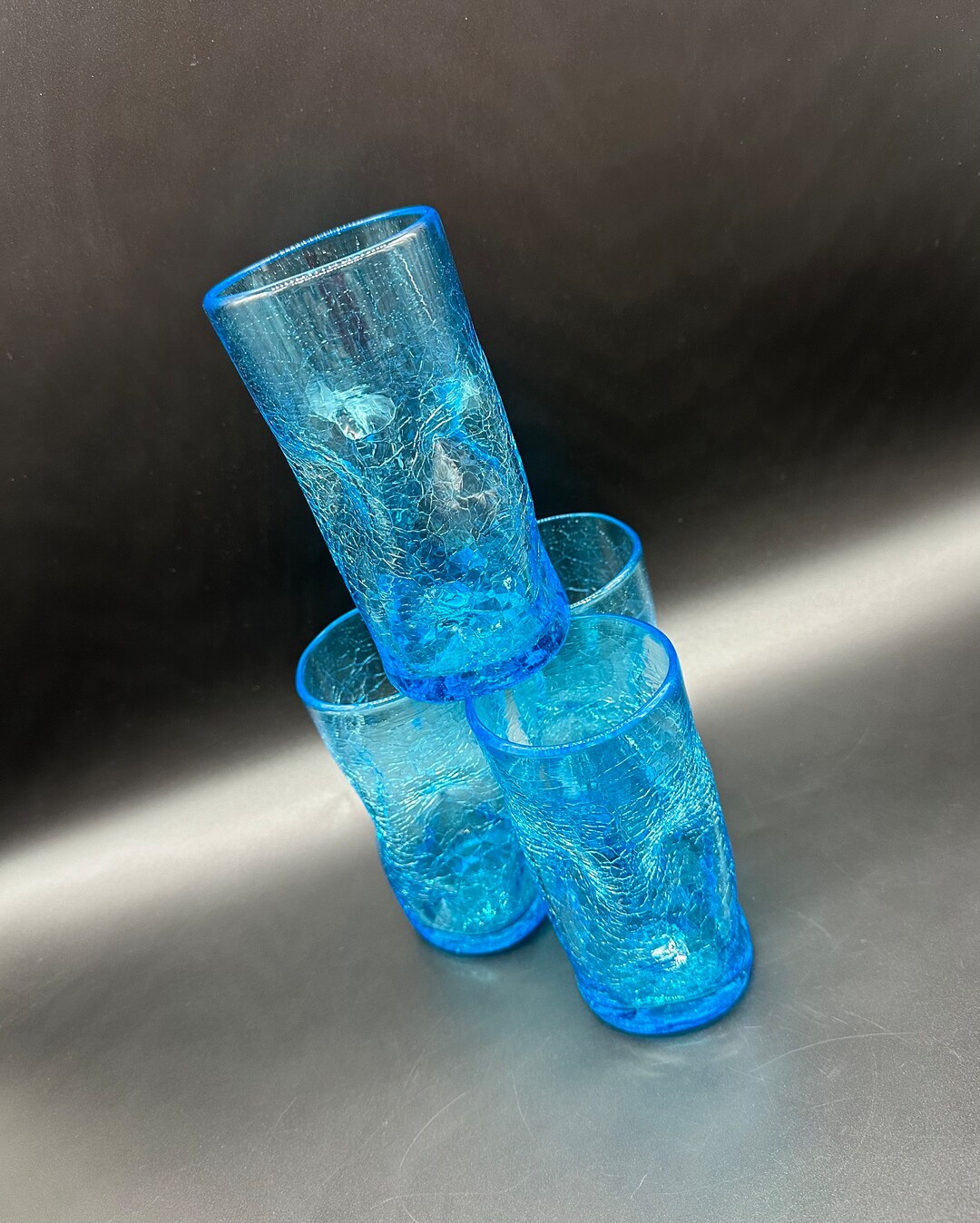 Vintage Blenko Tumblers Dimpled Crackle Glass Peacock Teal - Etsy