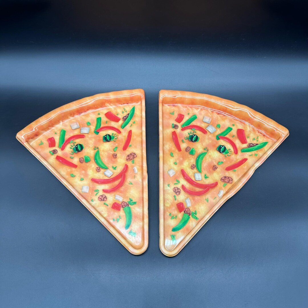 Vintage Pizza Slice Plates Trays Funny Face Kitschy Kid Dinner Serving ...