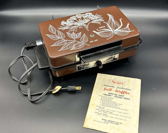 Vintage Sears Waffler Waffle Maker 1970s Kitchen Gadget Brown Counter ...