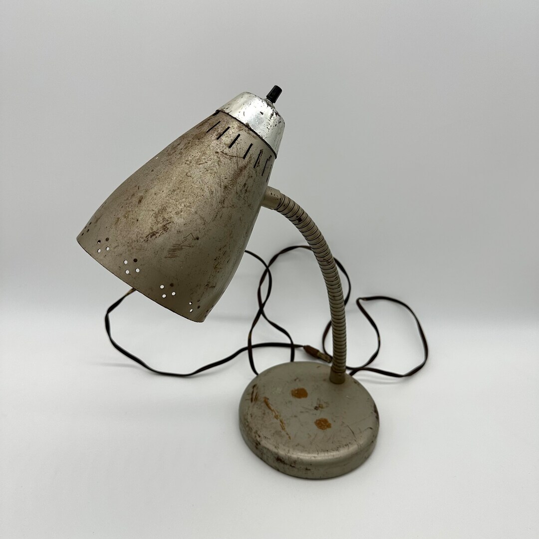 Vintage Goose Neck Lamp Mid Century Light Metal Adjustable Industrial ...