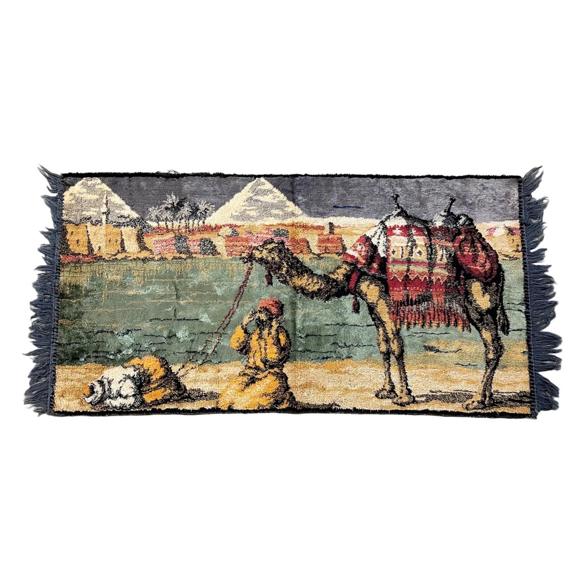 Vintage Camel Pyramids Wall Tapestry Rug Fringe Mid Century Decor Egypt ...