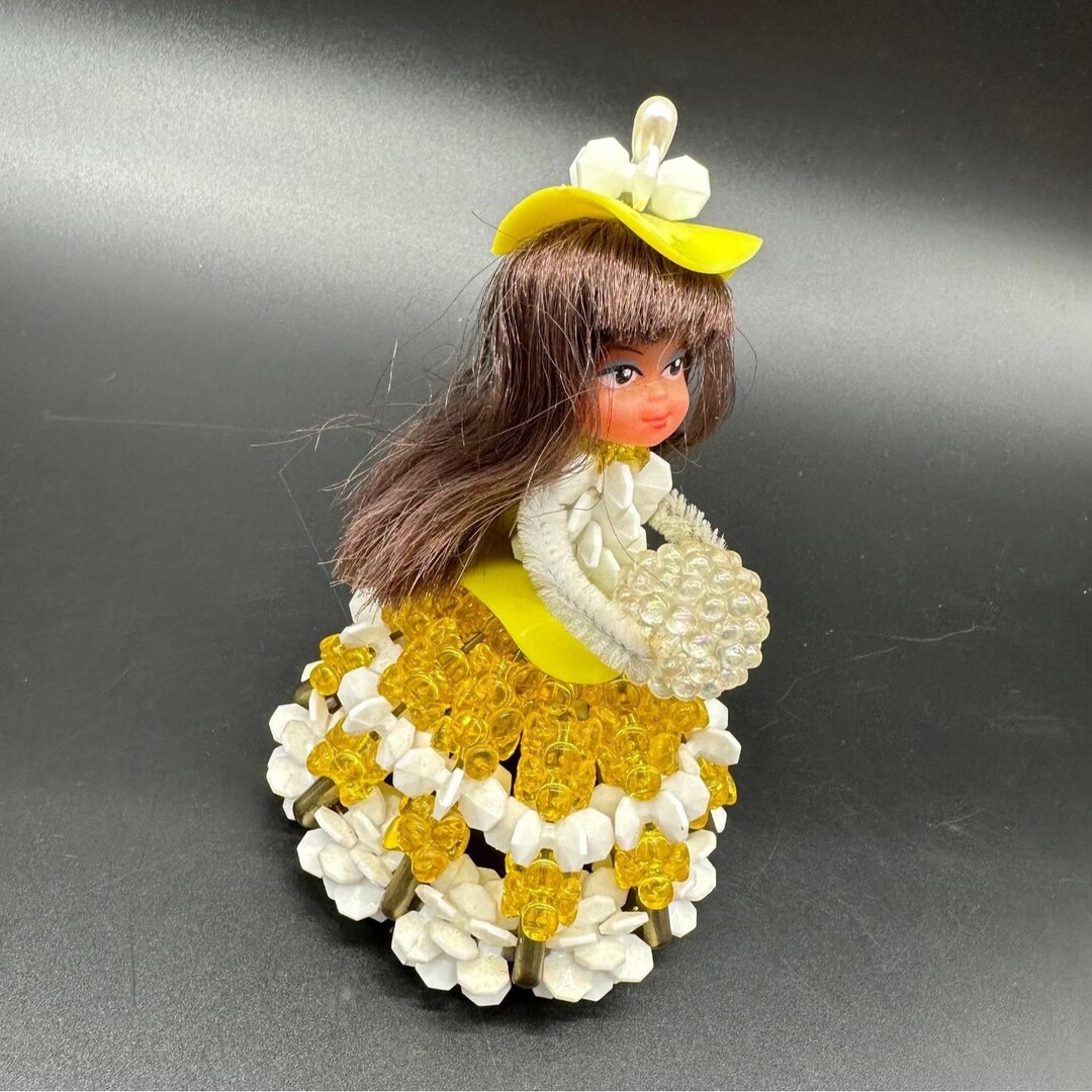 Vintage Doll Figurine Safety Pin Art Lady Kitschy Southern Belle Beaded ...