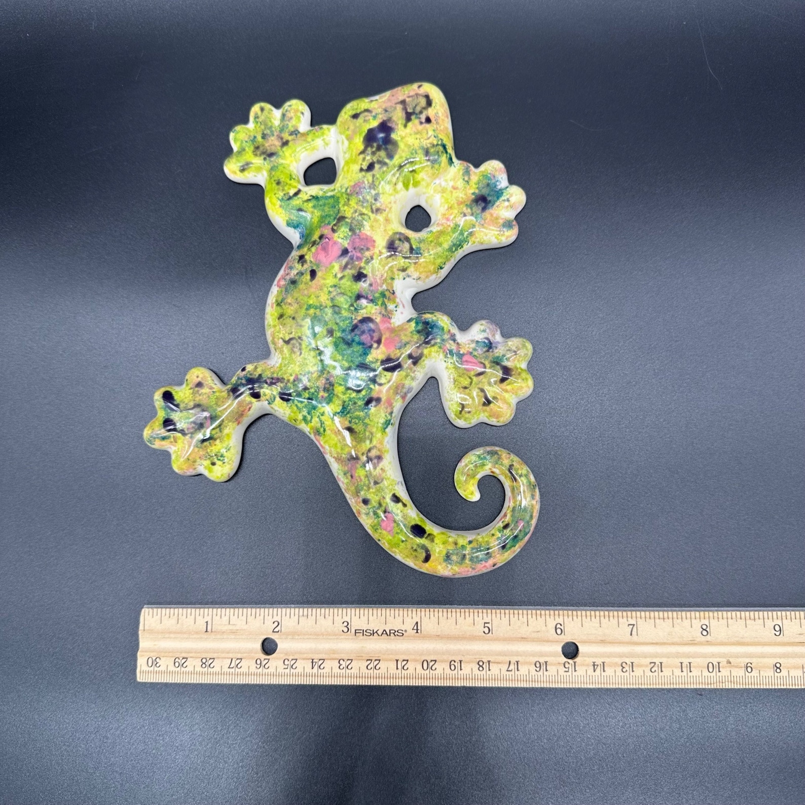 Gecko Lizard Wall Climbing Hanging Green Pink Ceramic Ceramic Decor ...