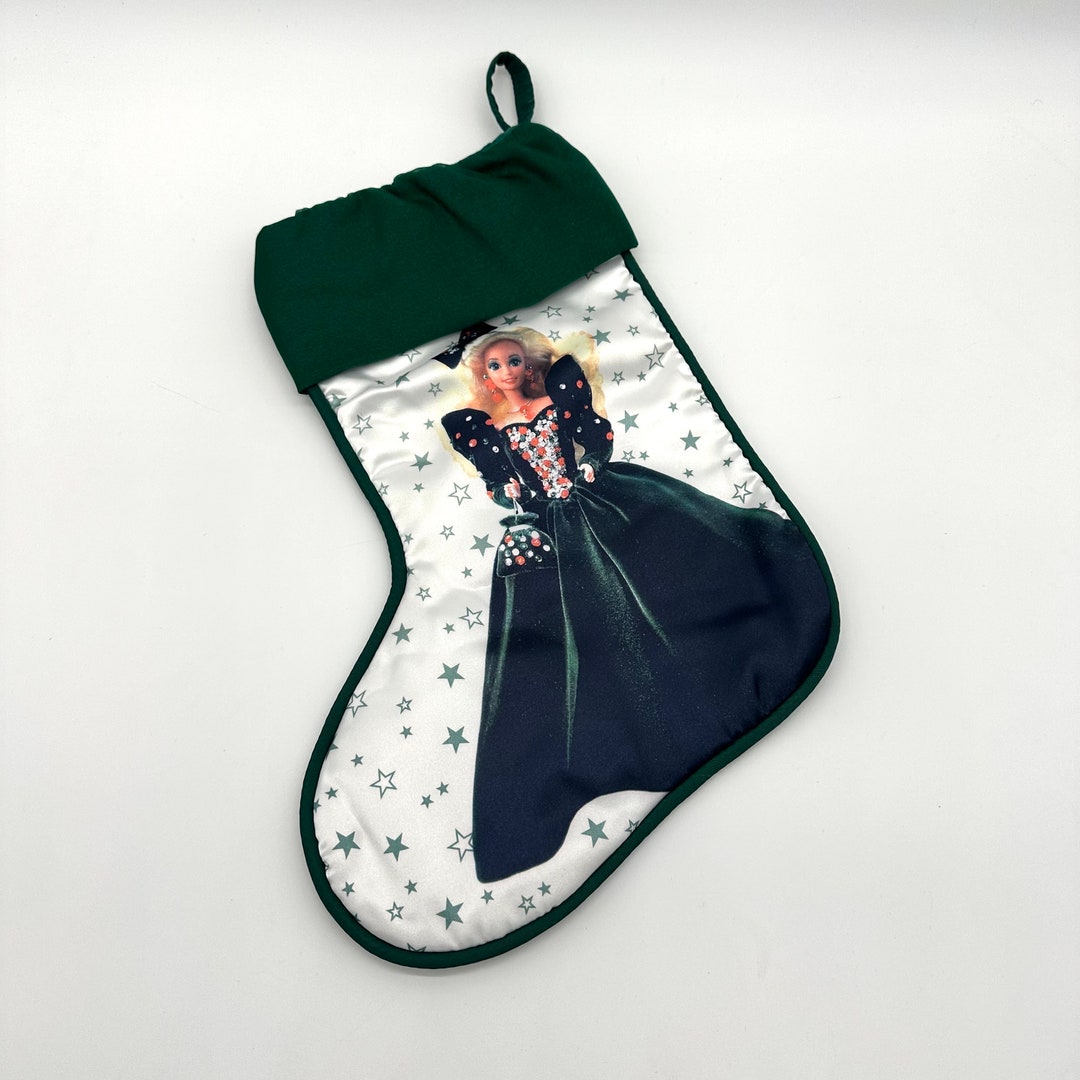 Vintage Barbie Christmas Stocking Green 1995 Hallmark Dress Ball Gown ...