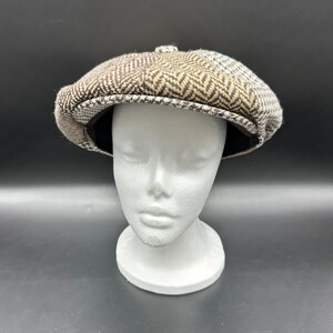 Vintage Newsboy Cap Cappie Wool Tweed Brown Tan Houndstooth Golf Hat ...