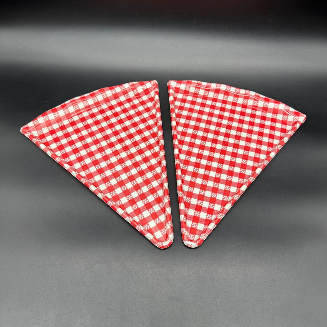 Vintage Pizza Slice Plates Trays Red White Checkered Serving Dishes ...