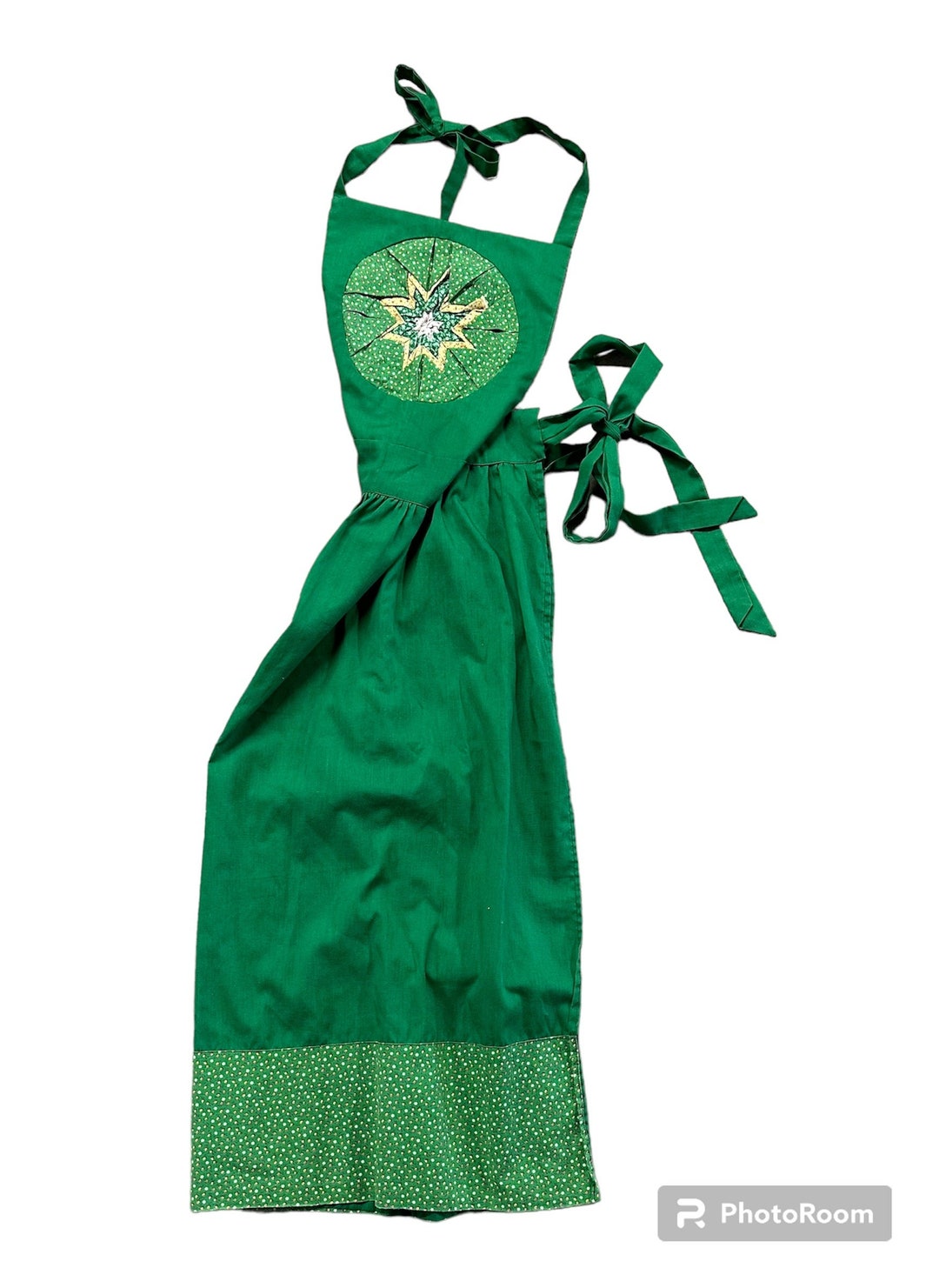 Vintage Apron Green Folded Amish Star Cotton Full Kitchen Floral ...