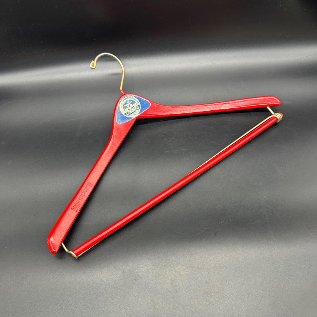 Vintage J Riggins Wishbone USA Red Gold Wooden Suit Hanger Pants Bar ...