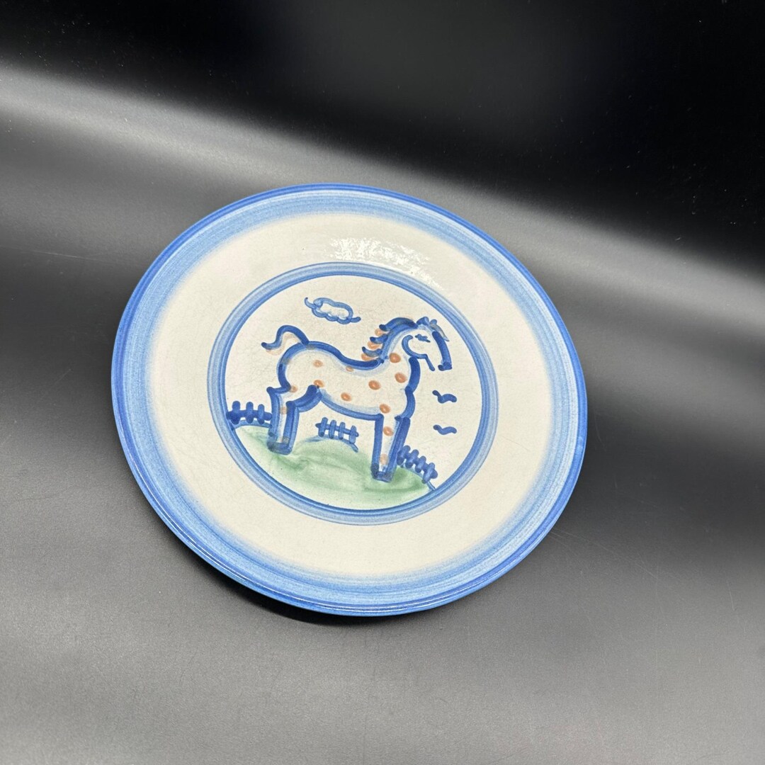 Vintage MA Hadley Pottery Horse Plate Hand Painted Folk Art Retro ...