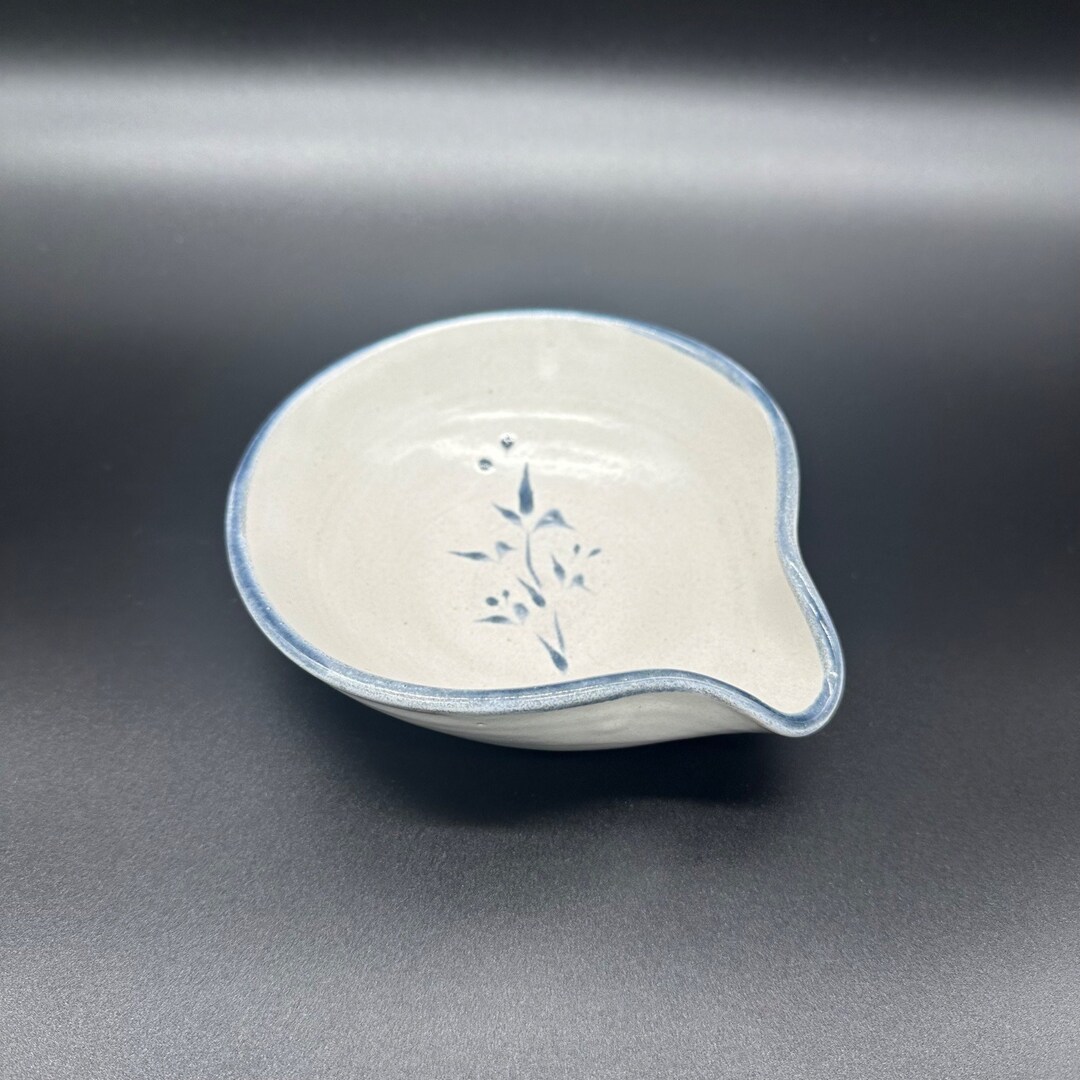 Art Pottery Spoon Rest Signed L Thorpe Blue Flowers Handmade Floral ...