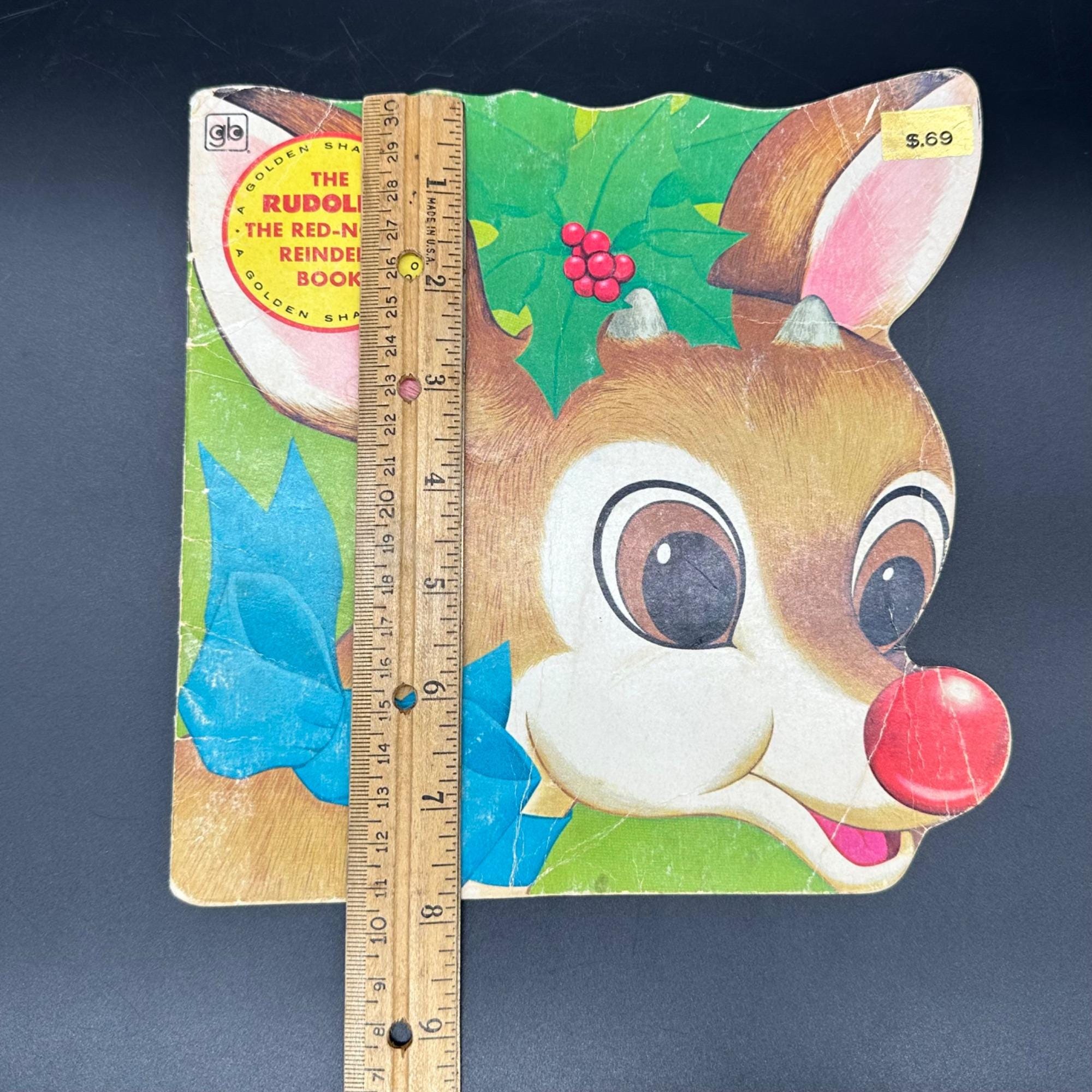 Vintage 1980 Rudolph the Red Nosed Reindeer Shape Book Christmas Golden ...