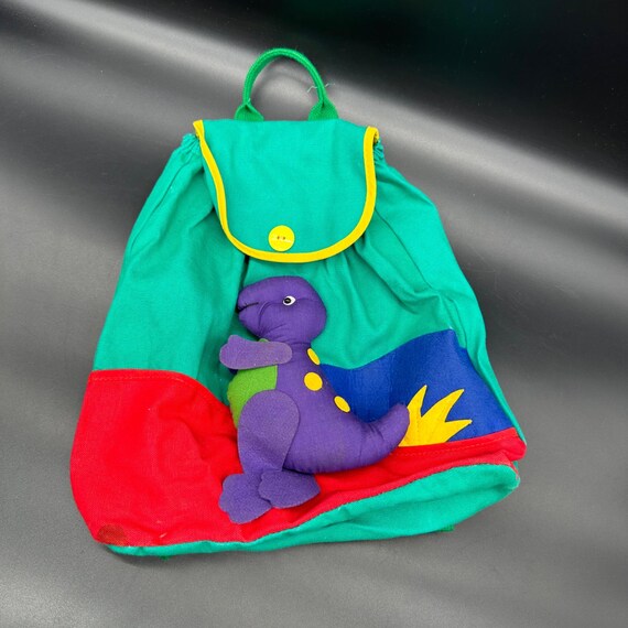 Vintage Kids Backpack 1990s Purple Dinosaur Kitschy D… - Gem