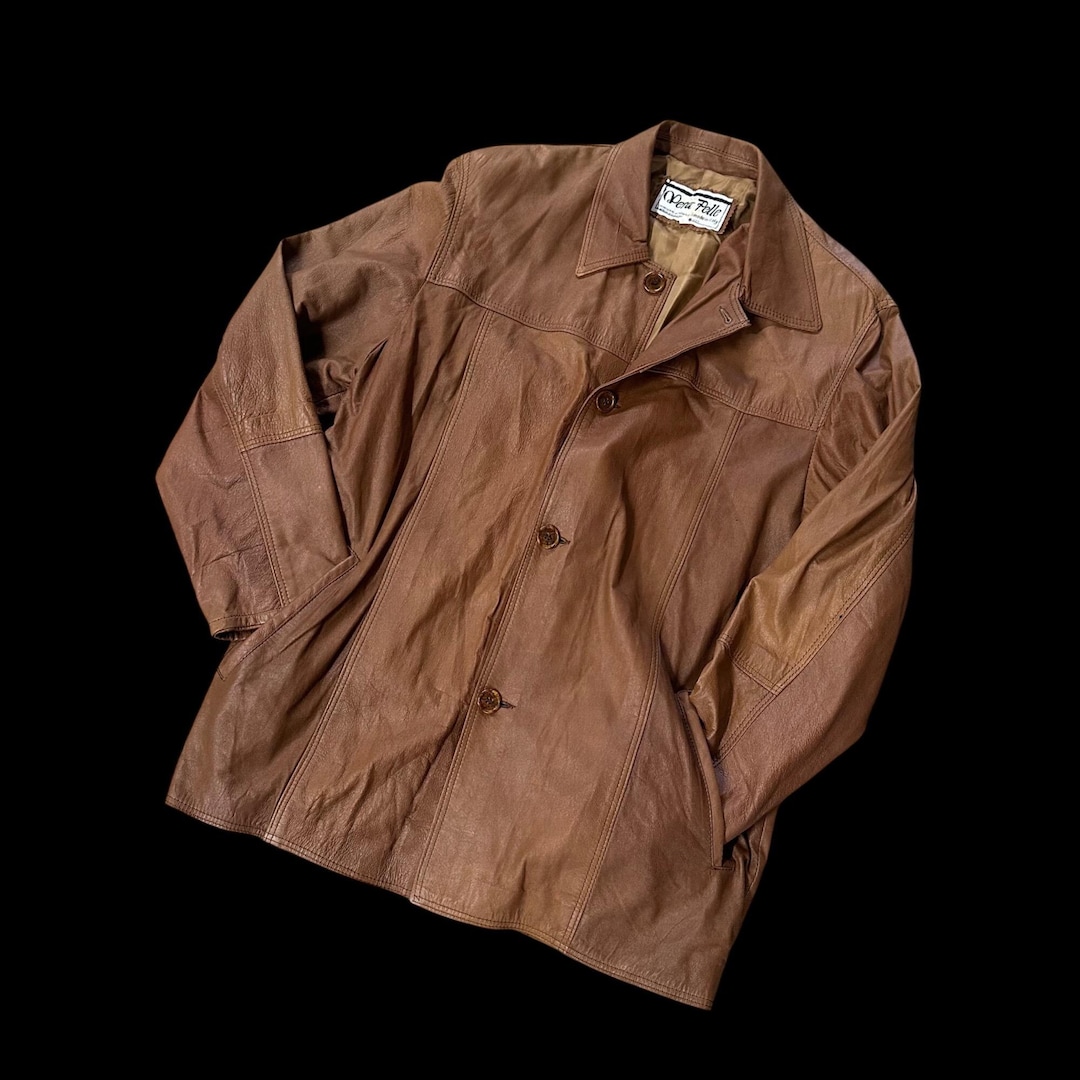 Vintage 1970s Italian Leather Jacket Brown Medium Made in Italy Soft ...