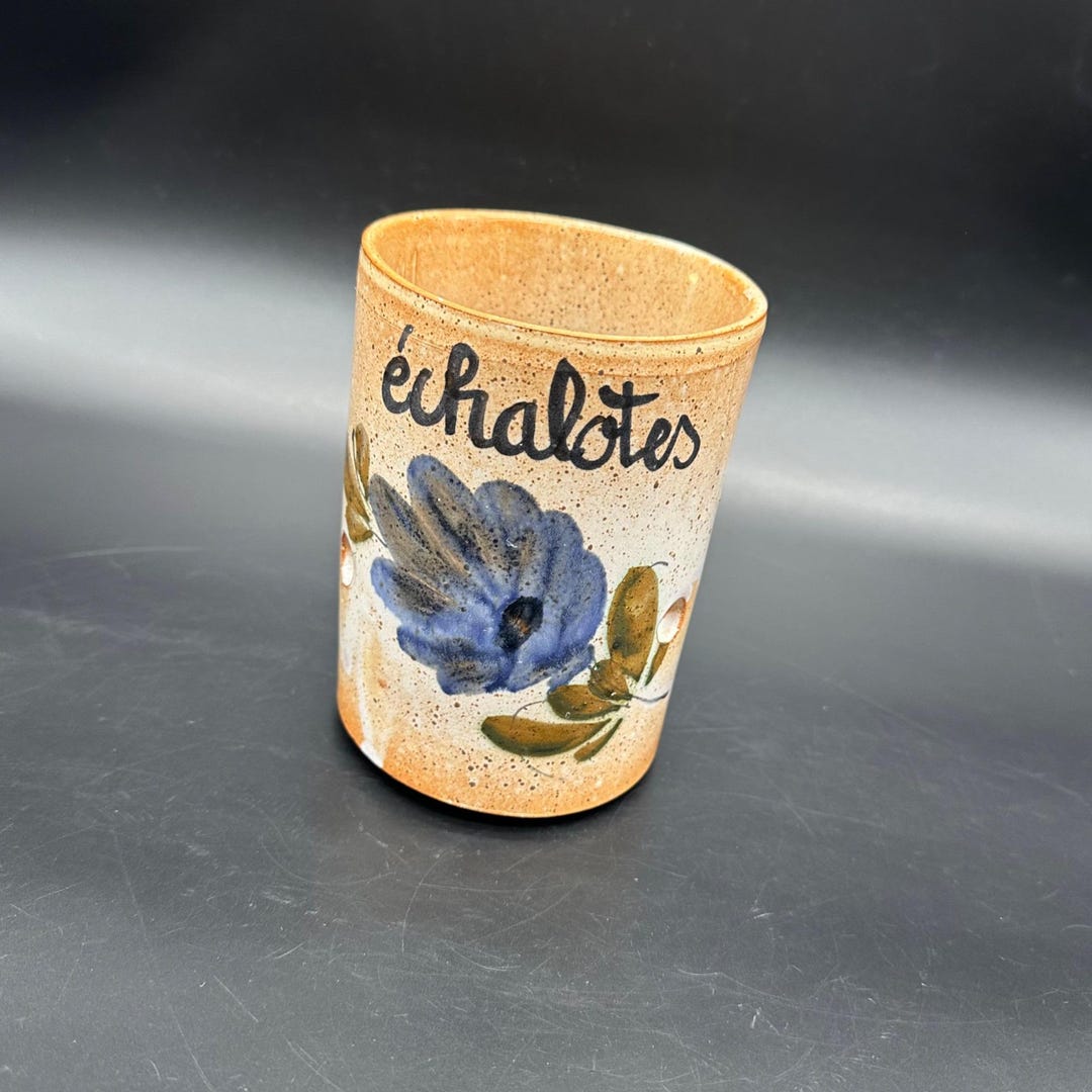 French Redware Pottery Echalotes Shallot Holder Hand Painted Flower ...